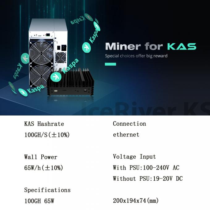 Iceriver KS0 100G 65W Asic Mining Machine KAS Miner KHeavyHash Crypto Algorithm